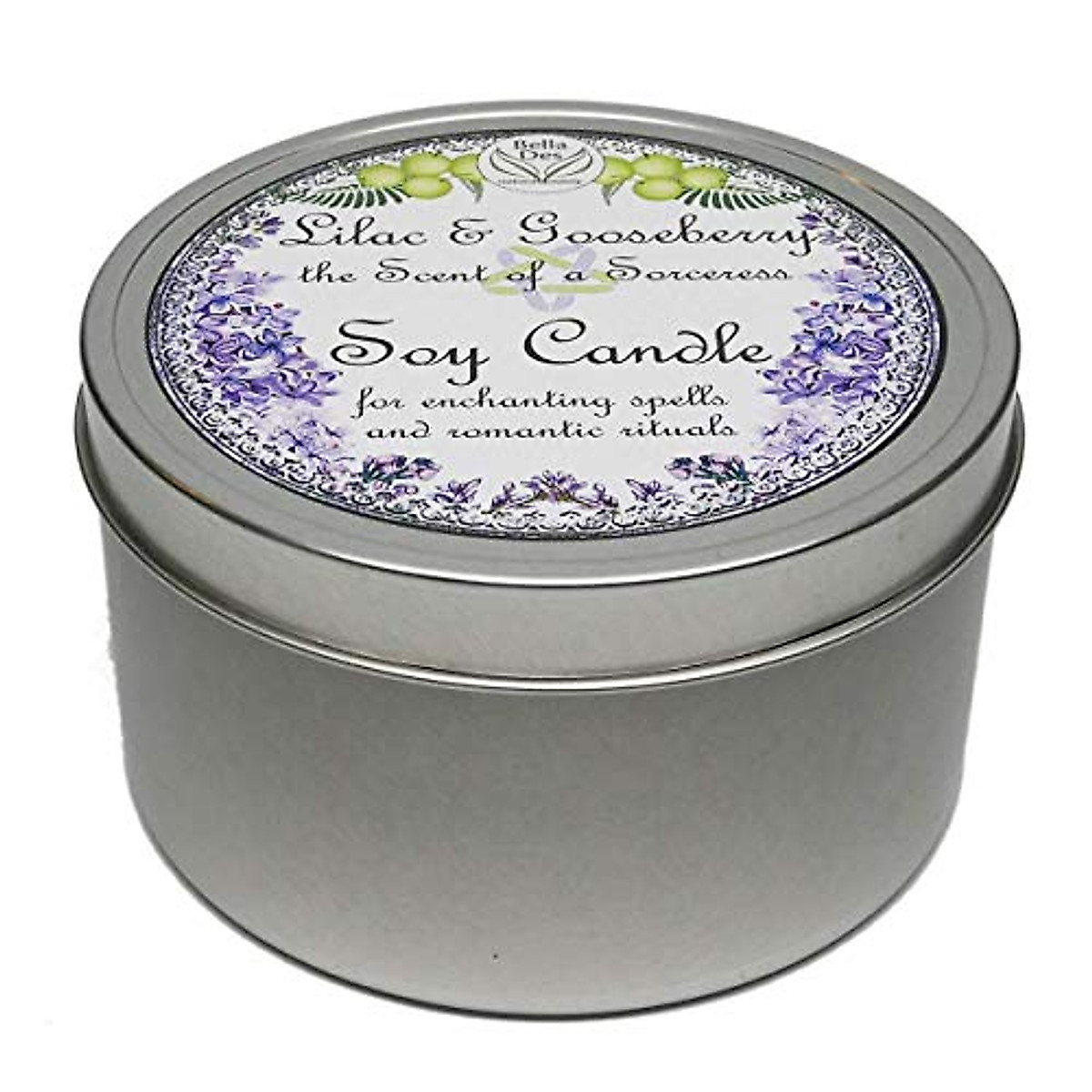 Lilac and Gooseberry Scented Large Soy Candle Tin | 14 ounces Hand Poured | Clean Burning Soy Wax | Yennefer Scent of a Sorceress by Bella Des Natural Beauty