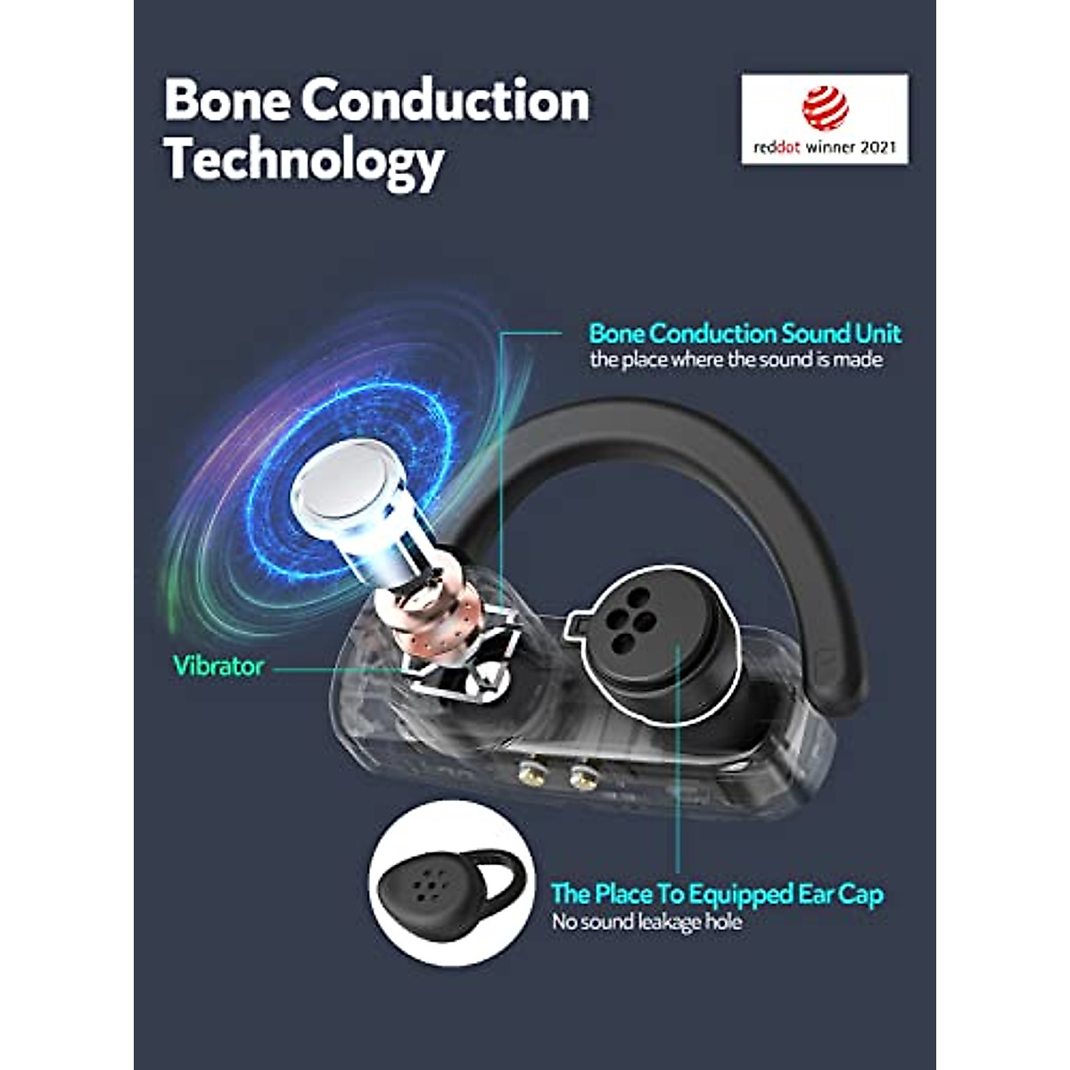 DACOM Bone Conduction Headphones Half in-Ear True Wireless Bluetooth Earbuds with Earhooks 26 Hrs Playtime with Charging Case Open Ear Sport Earphones with Mic Headset for Running Workout Black