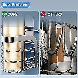 Shower Caddy Adhesive Shower Organizer with Hooks&Soap Holder,No Drilling Stainless Steel Bathroom Organizers,Rustproof Wall-Mounted Shower Shelf for Inside Shower Rack,Bathroom-2 Pack(Silver)