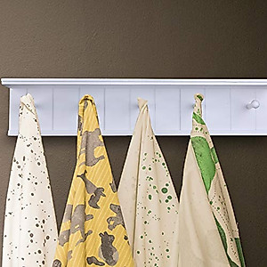 Danya B. BR17052WH 24" Wall Mount Wooden Coat Rack with 5 Hanger Hooks and Display Shelf - White