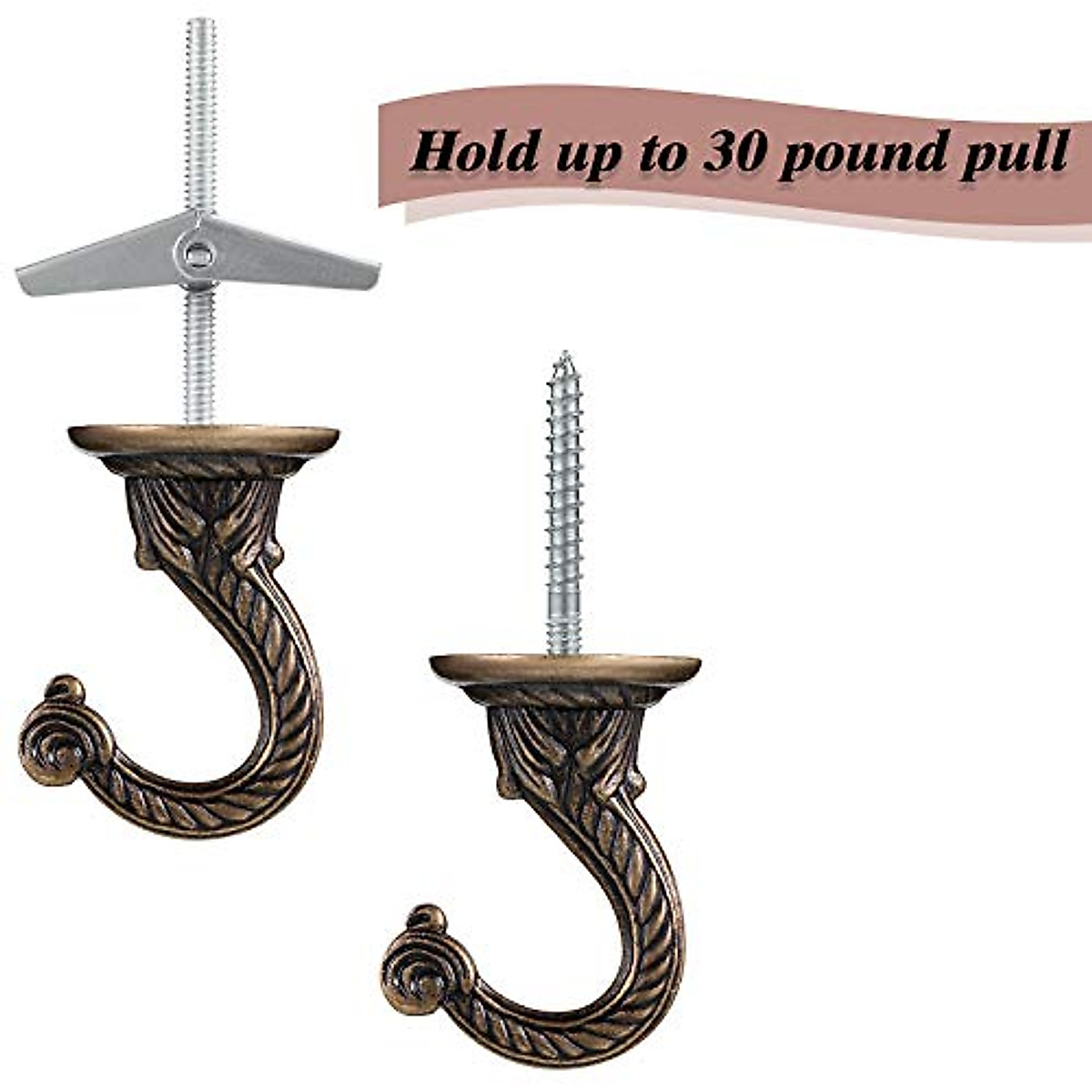 6 Pieces Swag Ceiling Hooks Heavy Duty Swag Hook Hanging Plants Chandeliers Wind Chimes Ornament Hooks for Home Office Kitchen (Bronze,Large)