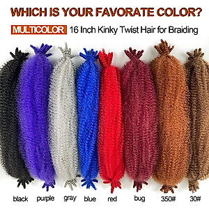 Marley Twist Braiding Hair 16 Inch Springy Afro Twist Hair 3 Packs Kinky Twist Hair for Braiding 1B Black Spring Twist Hair Curly Braiding Hair Extension for Black Women