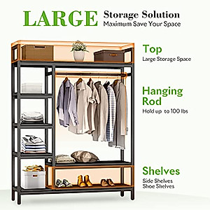 HOKEEPER 600lbs Capacity Free Standing Closet Organizer with 6 Metal Shelves Heavy Duty Clothing Rack for Hanging Clothes Sturdy Storage Wardrobe Closet Garment Rack for Bedroom