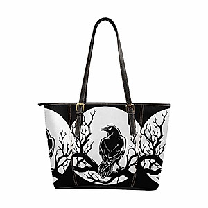 InterestPrint Black Crow Sitting at Night Handbag Tote Shoulder Bag, Top Handle Satchel Bag