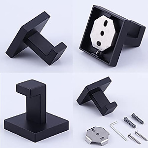 MOKIUER Towel Hooks for Bathroom Bath Robe Hook,Towel Holder Towel Hanger Coat Hooks Sponges Hangers Wall Mount Heavy Duty for Kitchen Garage Cabinet Closet Door,Matte Black,4 Pack