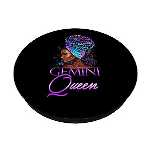 Purple Gemini Queen African American Woman May June Womens PopSockets Swappable PopGrip