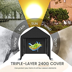 Outdoor Carport Canopy,6x8 ft Heavy Duty Canopy Shed,Metal Frame Storage Shed with Waterproof, UV Resistant Cover, 2 Rollup Zipper Doors for Backyard, Garden can Store Motorcycle, Garden Tools