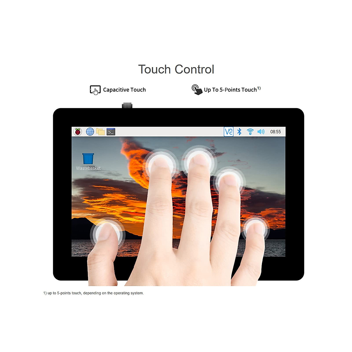5inch IPS Touch Screen Display for Raspberry Pi, DSI Interface, 800×480 Resolution, Capacitive Touch Panel, Supports Raspberry Pi OS/Ubuntu/Kali / WIN10 IoT and Retropie, up to 5-Points Touch