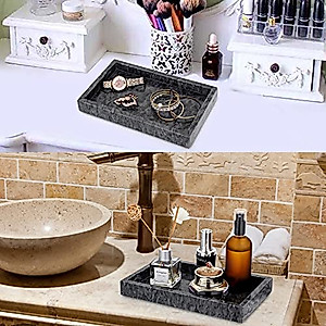 Hipiwe Natural Marble Tray for Kitche Bathroom Desktop Coffee Table, Stone Vanity Organizer Tray Decorative Tray Plate Holder for Tissues, Candles, Towel, Plant (Black)