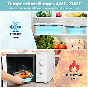 8 Pieces Collapsible Food Storage Containers Foldable Silicone Lunch Containers with Lids, 4 Pcs Silicone Rectangle Collapsible Bowls and 4 Pcs Round Food Bowls, Microwave Freezer and Dishwasher Safe