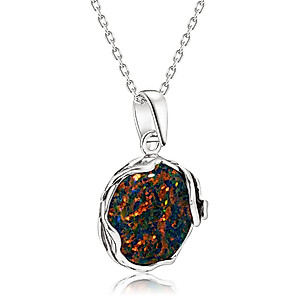 925 Sterling Silver Black Fire Opal Vintage Style Large Pendant; Libra October Birthstone; Dainty Black Stone Pendant; Handmade Antique Style Black Opal Necklace For Classy Women