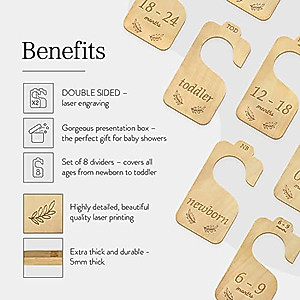 Baby Closet Dividers (Classic) by Eli with Love - 8 Premium Wood Double Sided Baby Closet Size Dividers - Ideal Baby Clothes Dividers for Closet – Organize Nursery Closet Hangers by Size/Age