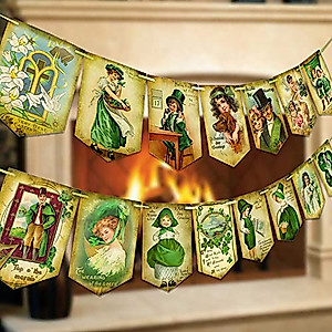 St. Patrick 's Day Decorations Vintage St. Patricks Day Banner,-Shamrock Clover St. Patrick 's Day Garland Irish Party Supplies, 15pcs Lucky Shamrock St. Patrick 's Day Sign for Holiday Home Decor