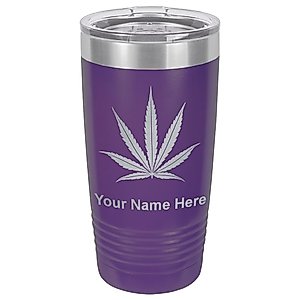 LaserGram 20oz Vacuum Insulated Tumbler Mug, Marijuana leaf, Personalized Engraving Included (Dark Purple)