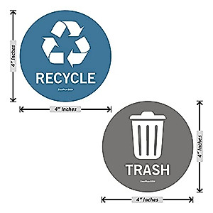 Sicol Plus Trash Recycle Stickers Recycle Bin Decals and Trash can Stickers 4 x 4 Inches Round (Aquamarine/Gray) UV Protected Indoor and Outdoor Self Adhesive Vinyl Stickers (4x4 Inch 04 Pcs Round)