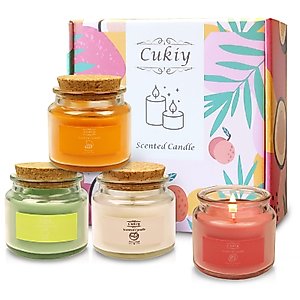 Candles, Cukiy Scented Candle Gift Set Popular Fruit 4 Pack, Exquisite Colorful Smoke-Free Fragrant Aromatherapy Jar Candles