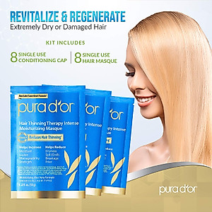 PURA D'OR Hair Thinning Therapy Intense Moisturizing Biotin Masque 1.2oz 8-Pack (9.6oz) Deeply Hydrating Treatment Hair Mask with Caffeine, Catalase for Thicker Hair, Men & Women (Packaging may vary)