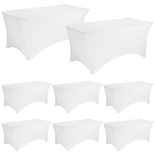 JALANCY 8 Pack 6FT Spandex Table Covers Fitted Rectangle Tablecloth Washable Wrinkle Resistant Stretch Table Cloth for Folding Table Wedding Party Birthday Banquet Bar Events（White）