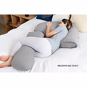 INSEN Pregnancy Body Pillow Cover, Full Body Pillow Cover for Pregnant Women, Grey Jersey, L-Shaped
