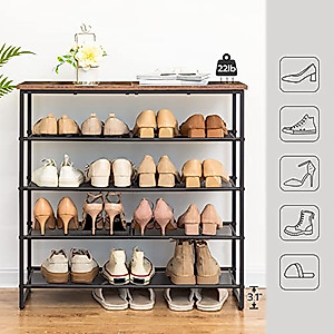 HOOBRO Shoe Rack, 5-Tier Shoe Storage Unit, Shoe Organizer Shelf for 16-20 Pairs, Saving Space, Durable and Stable, for Entryway, Hallway, Closet, Dorm Room, Industrial, Rustic Brown BF58XJ01