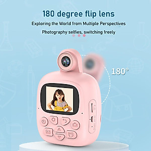 Kids Digital Printing Camera, 24MP 720P HD Recording Kids Digital Printing Camera for Travel (Pink)