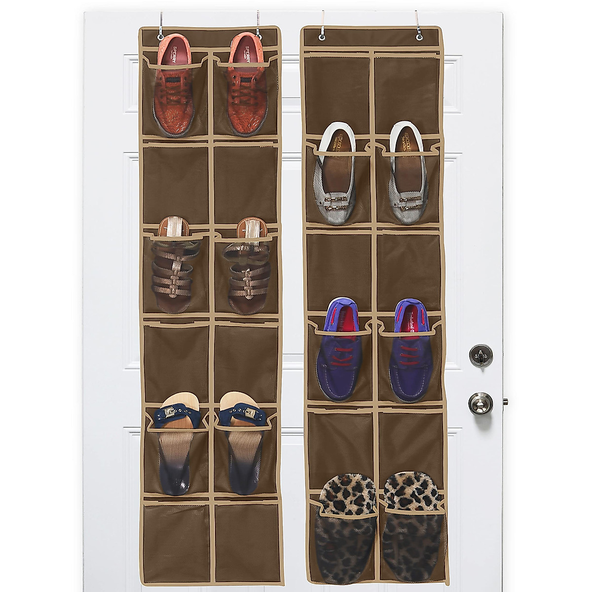 Simple Houseware 24 Pockets - 2-Pack 12 Large Mesh Pocket Over Door Hanging Shoe Organizer, Brown