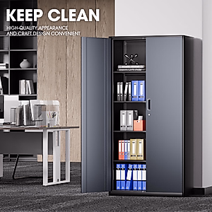 DNA MOTORING Metal Storage Cabinet, 72" Storage Wardrobe with Lock and Hanging Rod, Locking Cabinet Heavy Duty Utility Cabinet with 4 Shelves for Garage,Office,Home,Gym, Gray Black, TOOLS-00633-GY-BK