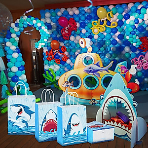Outus 24 Pcs Shark Party Bags Blue Shark Birthday Party Favor Gift Bags Shark Goodie Candy Bags with Twist Handles Shark Party Supplies for Kids Summer Ocean Sea Baby Shower Decorations