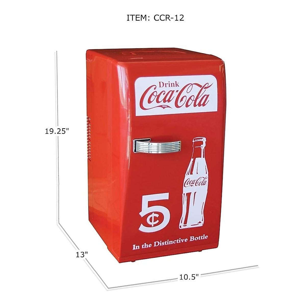 Coca-Cola Retro 18 Can Mini Fridge w/ 12V DC and 110V AC Cords, 22L (23 qt), Portable Cooler, Red, Travel Fridge for Drinks, Snacks, Lunch, Home, Office, Dorm Room, RV