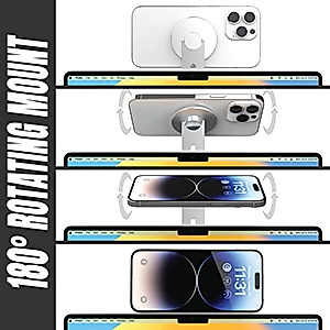 ICONIT Continuity Flip iPhone Laptop Mount - Slim Magnetic Phone Holder Swivels 180° for Laptops and Monitors - Adjustable Magnetic Arm - Compatible with iPhone 14/13/12 Plus Pro Max Mini (Silver)
