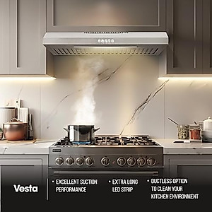 Vesta Charlotte 500cfm Under Cabinet Range Hood With 3 Levels Of Speed, Mechanical Buttons Control, Dishwasher Friendly Baffle Filters, Flexible Vent Connectors, Long LED Stripe