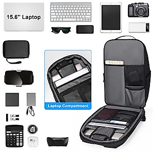 FENRUIEN Business Laptop Backpack 15.6 Inch, Expandable Slim Backpack for Men with USB Port, Water Resistant Computer Bag for Travel/College/Work, Black