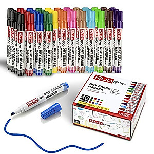 RUBEX Dry Erase Marker, Set of 40 Colored Chisel Tip Low-Odor Ink Whiteboard Erasable Markers, Supplies for School, Teaching, Office, Home, Classrooms & Kids, Bulk Assorted Pack