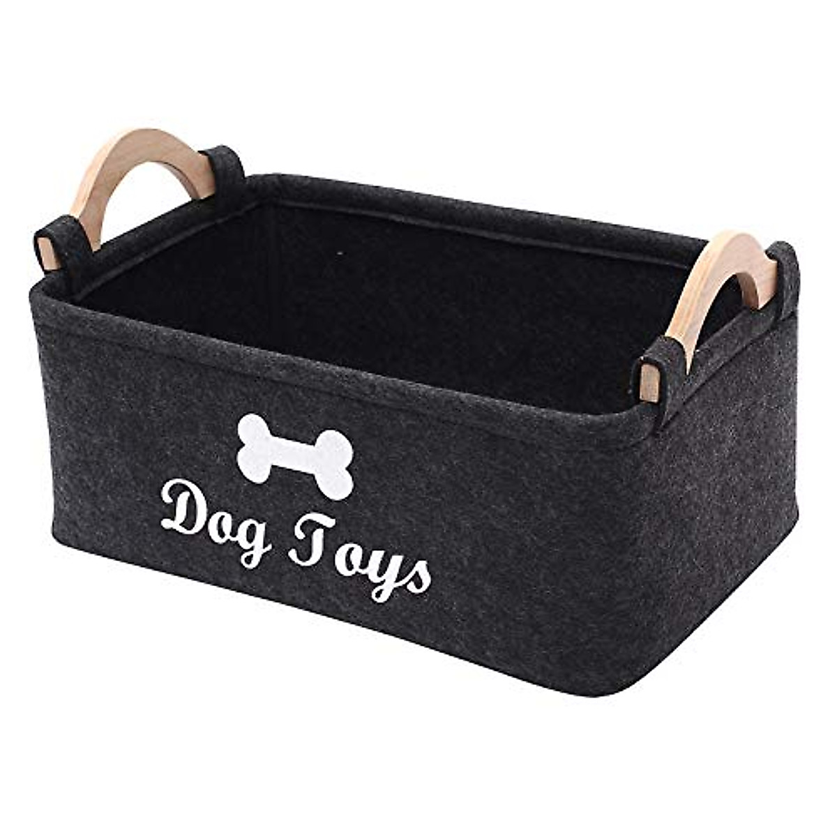 Xbopetda Fiber Soft Felt Dog Storage Basket Bin Organizer - with Wooden Handle - Pet Supplies Storage Basket/Bin Kids Toy Chest Storage Trunk-Dark Grey