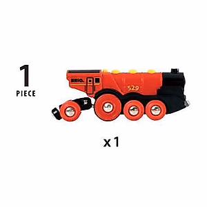 BRIO World 33592 Mighty Red Action Locomotive - Battery Operated Toy Train with Light, Sound Effects | Ideal for Kids Age 3 Compatible with All Tracks and Vehicles