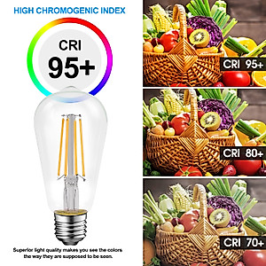 ENERGETIC Dimmable LED Filament Light Bulbs, High Brightness, 8W, 60 Watt Equivalent,ST58 ST18, Daylight 5000K, Classic Clear Glass, 4 Pack