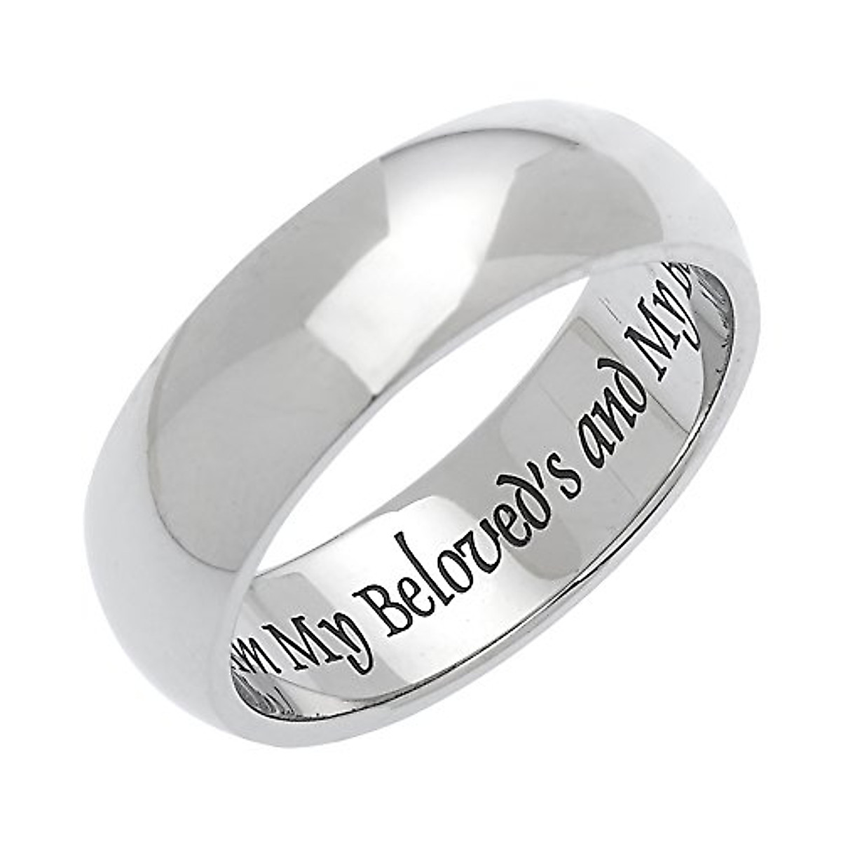 Beads & Pearls Jewelry 7mm Stainless Steel Men Women Wedding Rings - I Am My Beloved's and My Beloved Is Mine Religious Christian Rings, His and Hers Wedding Band, Size 8