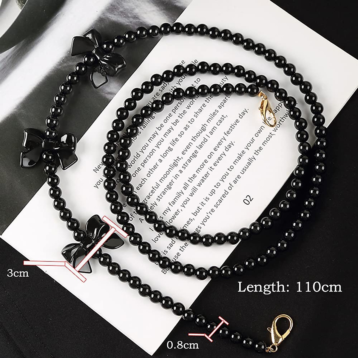 Wiwpar Imitation Pearl Handbag Chains Shoulder Bag Replacement Chain Butterfly Long Messenger Bag Accessories (Black)