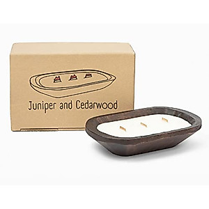 Wick Wooden Dough Bowl Gift Boxed Candle | Beautifully Packaged | High Fragrance Load | Long Burn Times (Juniper and Cedar Wood, Small)