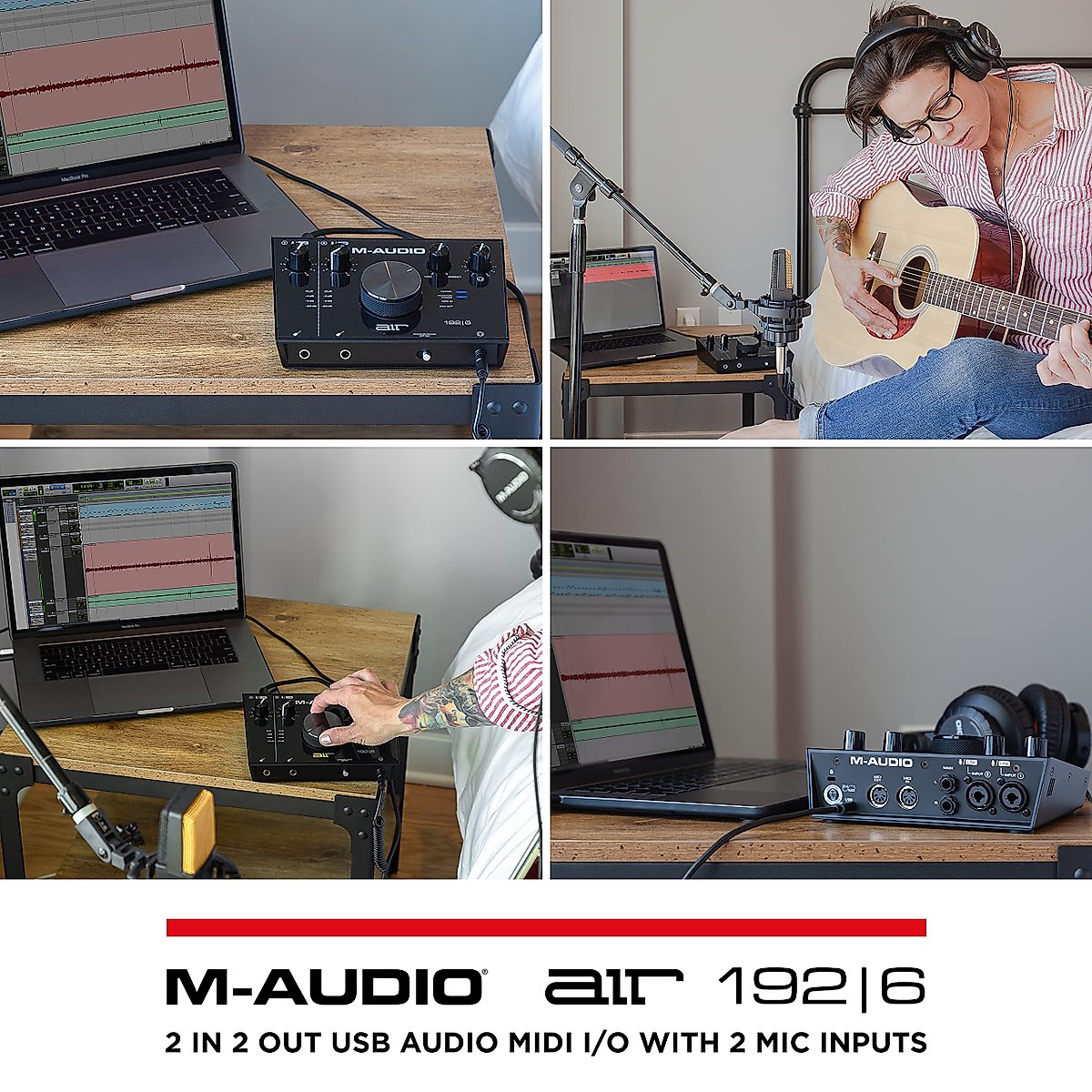 M-Audio AIR 192x6 USB C MIDI Audio Interface for Recording, Podcasting, Streaming, Studio Quality Sound, 2 XLR in and Music Production Software (Renewed)