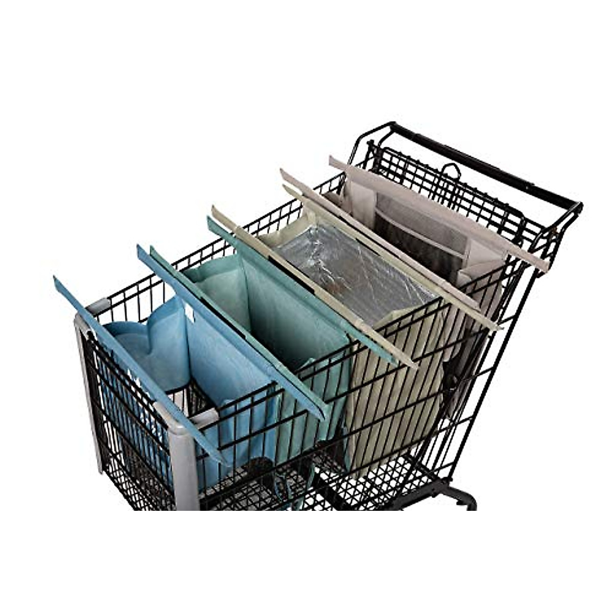 Lotus Trolley Bags -set of 4 -w/LRG COOLER Bag & Egg/Wine holder! Reusable Grocery Cart Bags sized for USA. Washable Eco-friendly 4-Bag Grocery Tote. (Earth Tones)