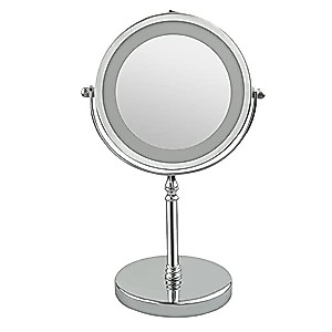 BROHN 7 Inch 10x Magnification Circular Makeup Mirror Dual Sided LED 360 Degree Rotating Cosmetic Mirror Stand Magnifier