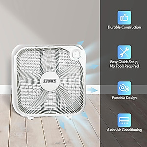 EZ-CHILL 20” Box Fan, 3 Speed Full-Force Air Circulation Window Fan, Floor Fan, Bedroom Fan, Ideal for Home, Bedroom & Office, MTNBF20