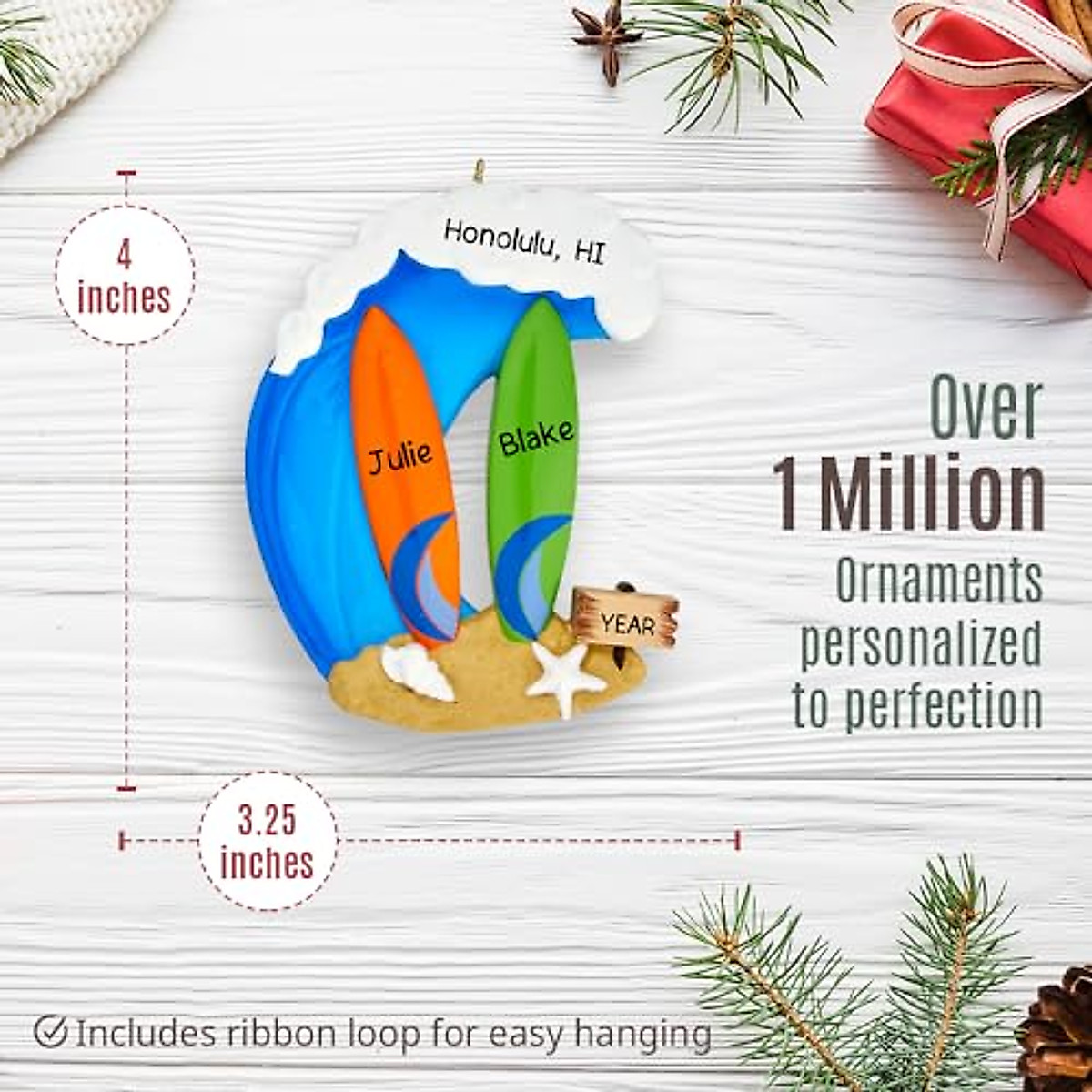 Personalized Couple Christmas Ornaments 2023 - Fast & Free 24h Customization – Surfing Big Wave in Beach Christmas Decorations with Name - Comes Gift-Wrapped