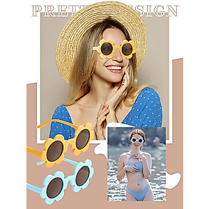 Kanayu 6 Pairs 5.71 Inch Adults Flower Sunglasses Summer Round UV Protection Flower Glasses Colorful Eyewear for Women Men(Fresh Colors)