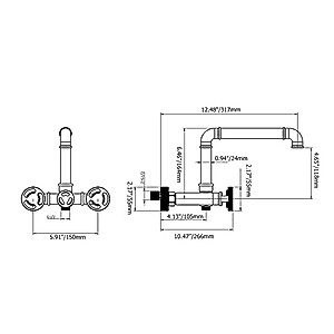Yawhite Modern Industrial Pipe Wall Mounted Bathtub Filler Faucet with Hand Shower ,3-Handle Tub Faucet Swivel Spout Kit,High Pressure Rough in Valve Solid Brass Black