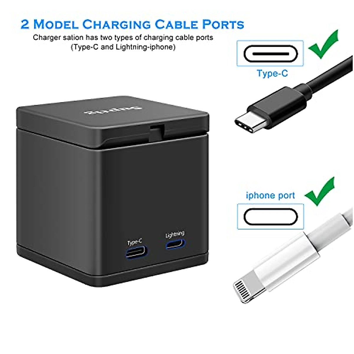 Suptig Battery Charger Compatible for GoPro Hero 8, Gopro Hero 7, Gopro Hero 6, Gopro Hero 5, 3-Channel Battery Charger Station for Hero 8 Hero 7 Hero 6 Hero 5