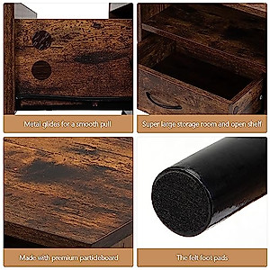 JAXPETY Nightstands Set of 2, Night Stand with Drawer and Open Storage Shelf, Bedside Tables with Solid Wood Legs, End Table, Side Table, for Bedroom, Retro Brown