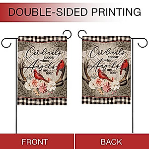 Hzppyz Cardinals Appear When Angels are Near Spring Peony Flower Home Decorative Garden Flag, Buffalo Plaid House Yard Red Bird Double Sided, Outside Decoration Farmhouse Outdoor Small Decor 12x18