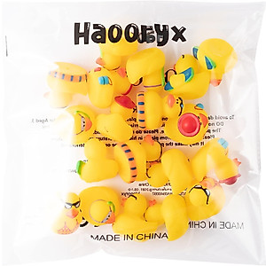 Haooryx 20Pcs Summer Beach Rubber Duckies Float Bathtub Ducky Swimming Pool Toys Summer Theme Novelty Funny Squeeze Ducks for Kids Birthday Party Favors Prize Rewards Baby Shower Bath Toys Decoration
